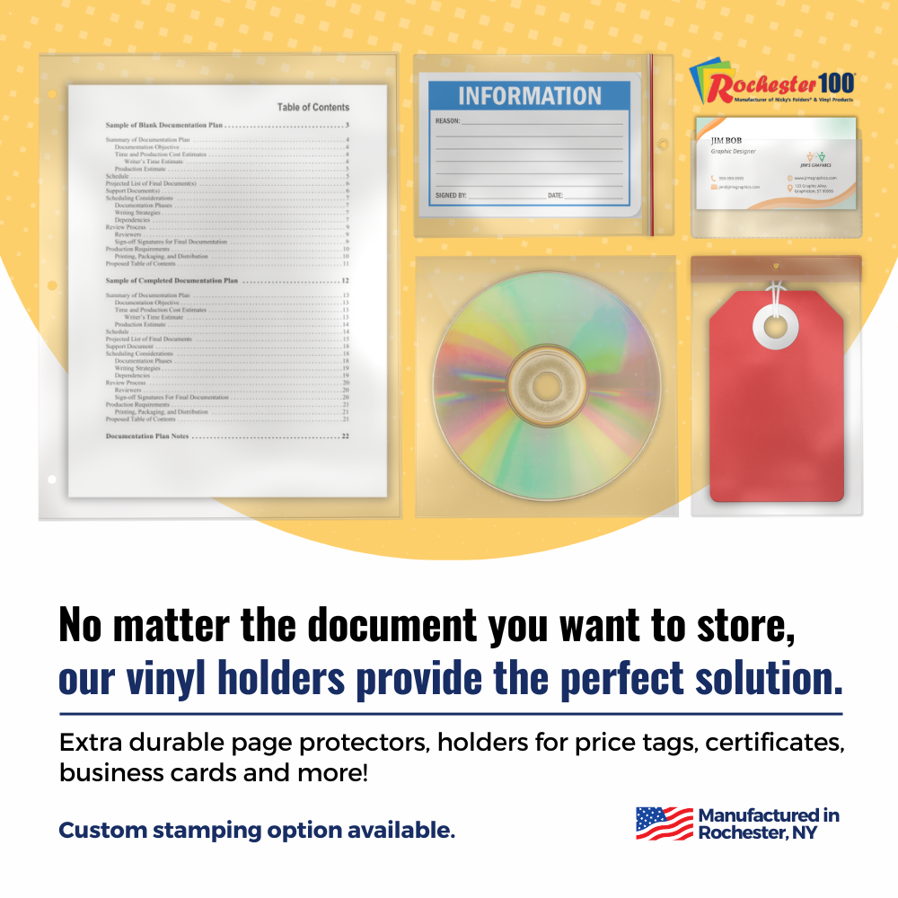 Nicky's Folders and Vinyl Holders | Rochester 100 Inc.